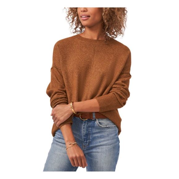 Vince Camuto | Sweaters | Vince Camuto Womens Brown Center Seam Drop Shoulders Long Sleeve ...